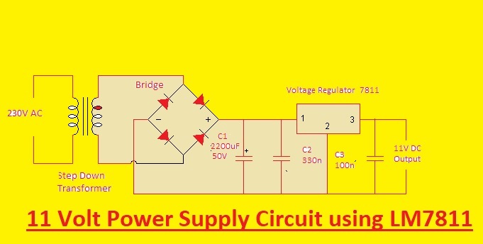 11 Volt Power Supply Circuit using LM7811 - The Engineering Knowledge