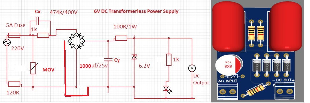 Transformerless 6V DC Power Supply - The Engineering Knowledge